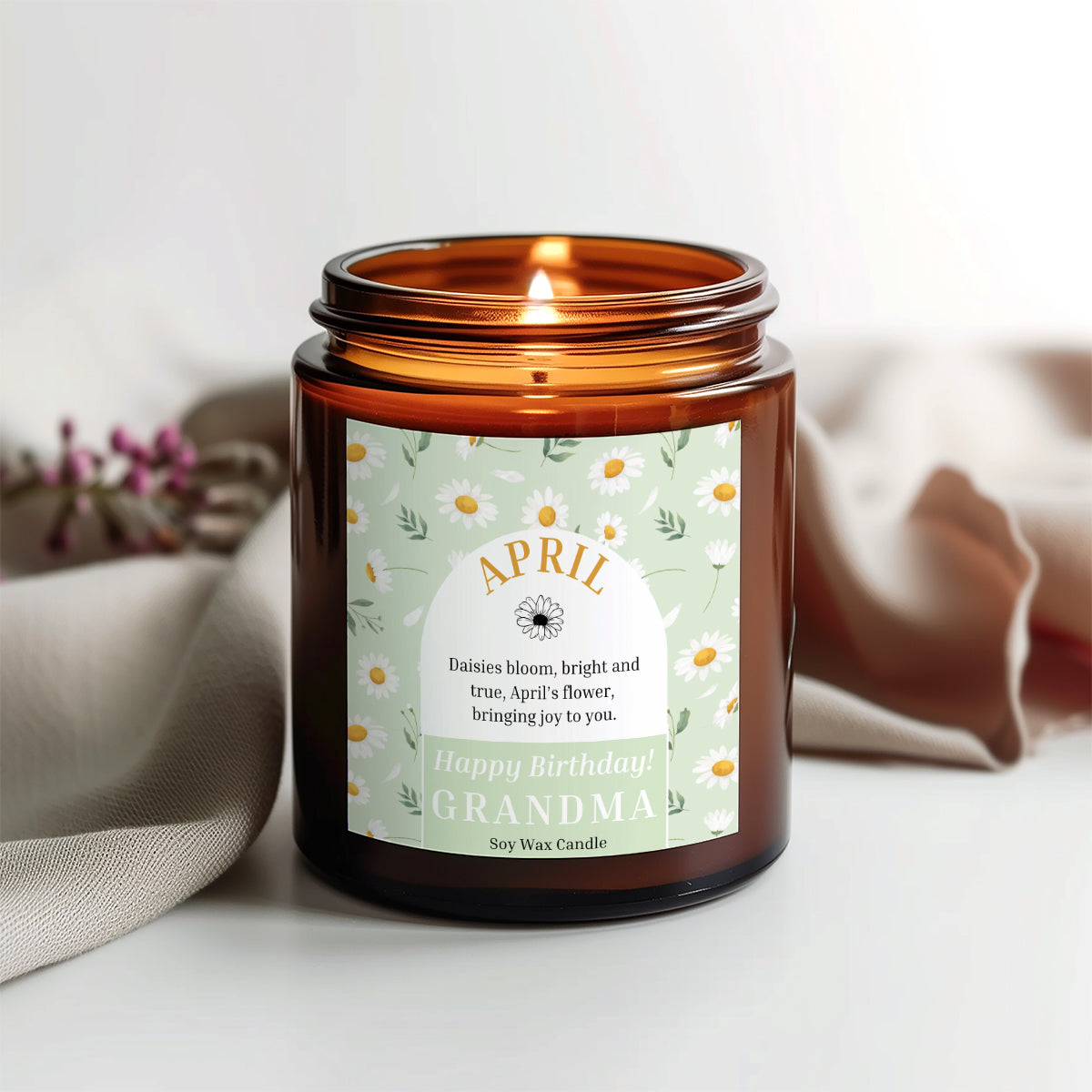 Daisy Birth Flower Candle - Personalised April Birthday Flower Candle ...