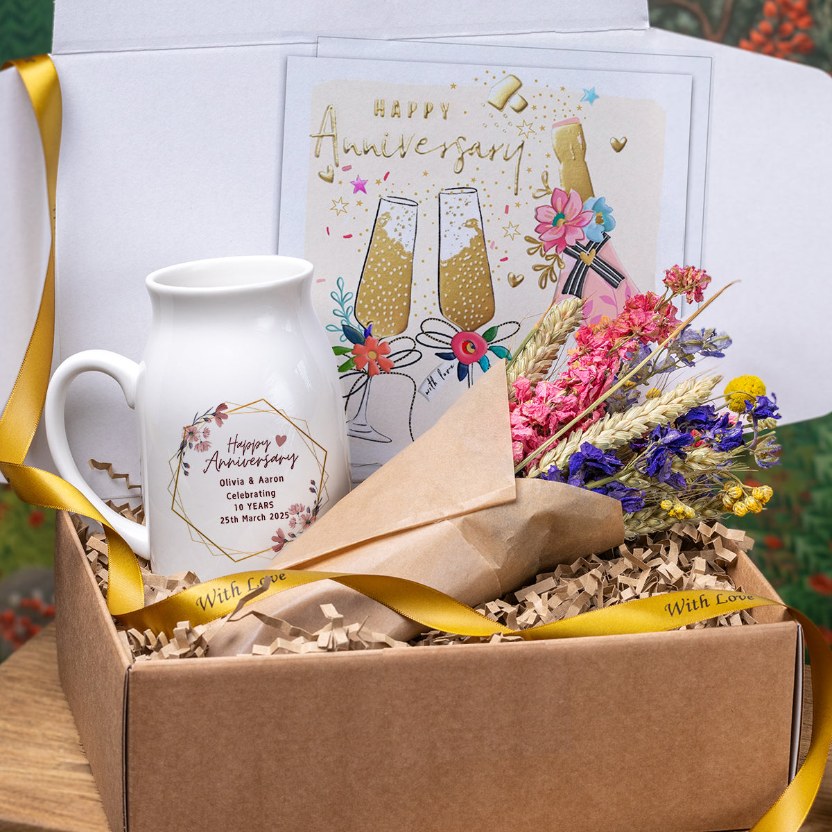 Anniversary Gifts - Happy Anniversary Gift Box with Dried Flowers ...